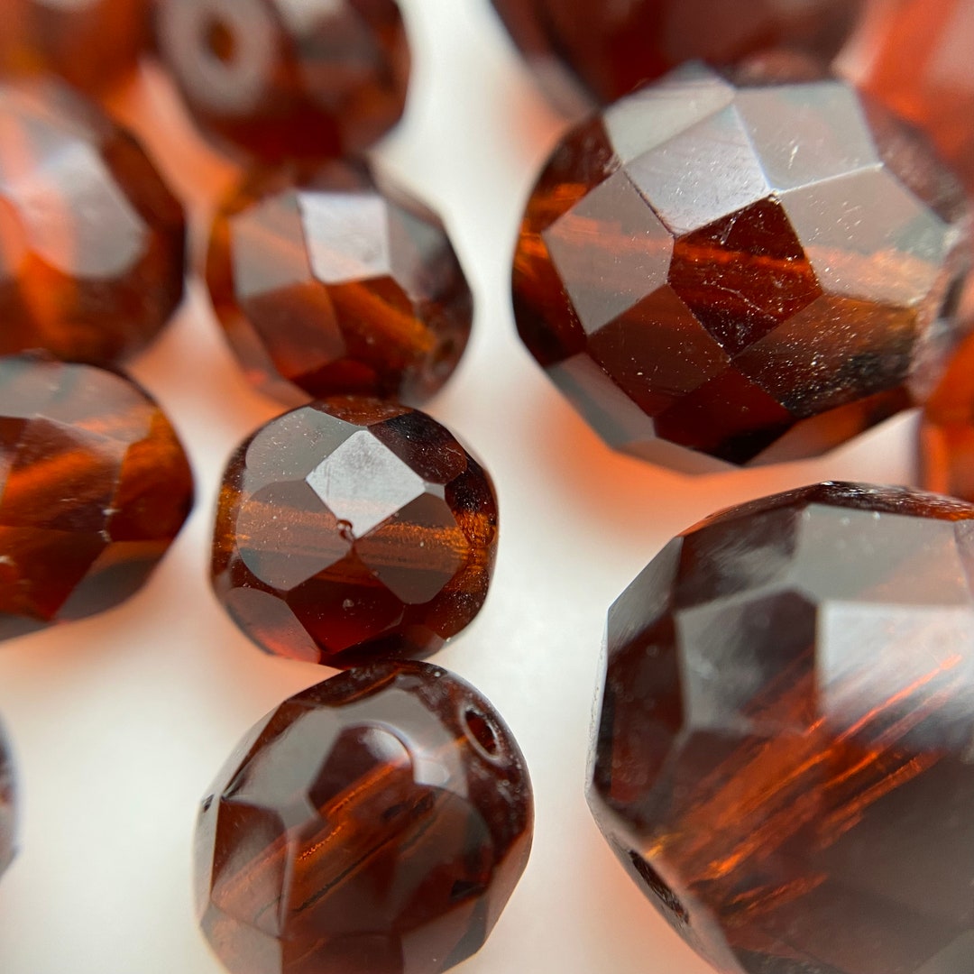 Vintage 1970s Hickory Brown Czech Glass Oval Beads (available in Sm. or ...