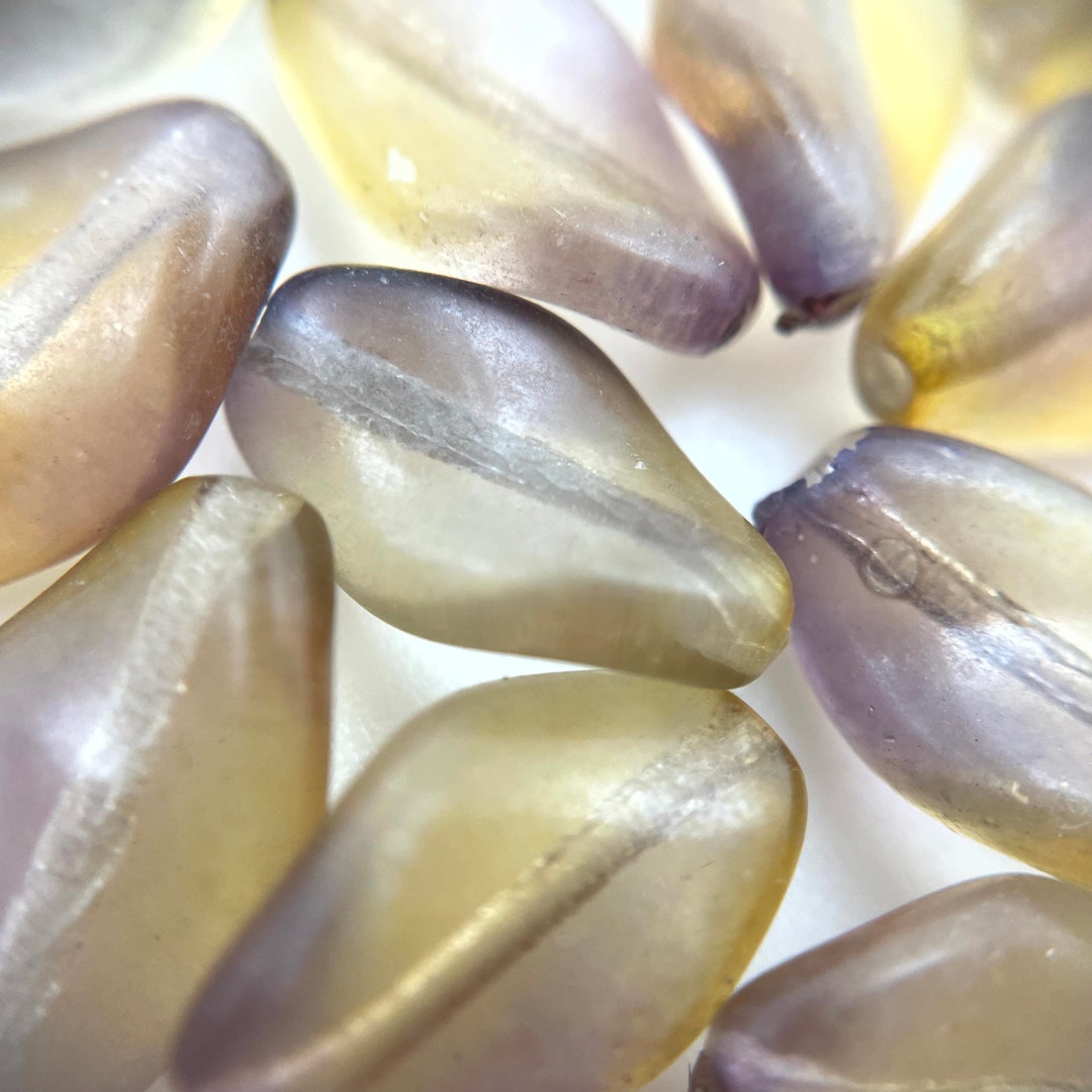 Vintage Translucent Brown Olive Green Twisted Oval Czech Glass Beads ...