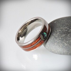 Guitar String Ring - Bespoke Abalone and Wood Handmade Titanium Ring ...