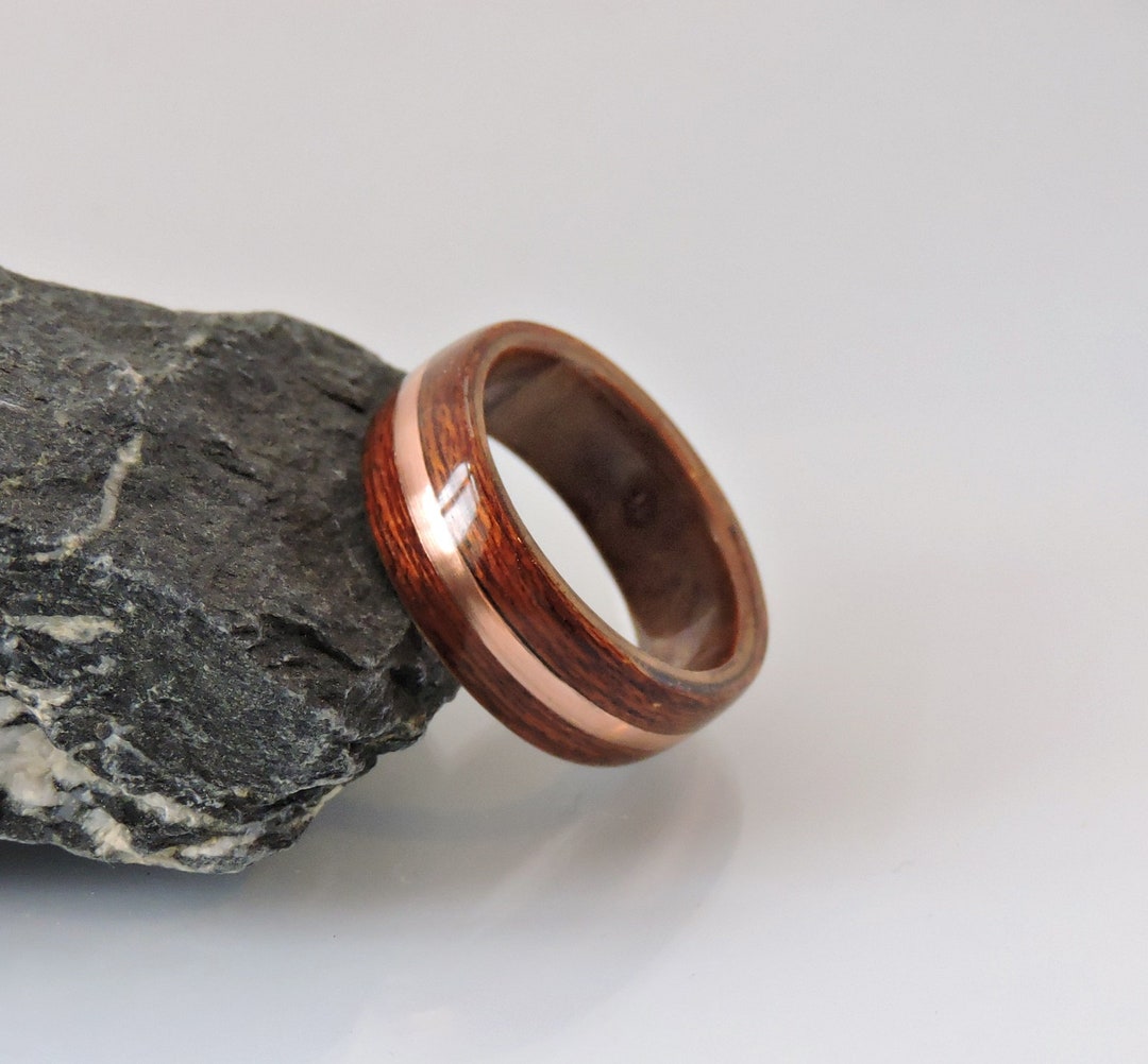 Handmade Walnut Burl and Mahogany Wood Ring With Copper Inlay. the ...