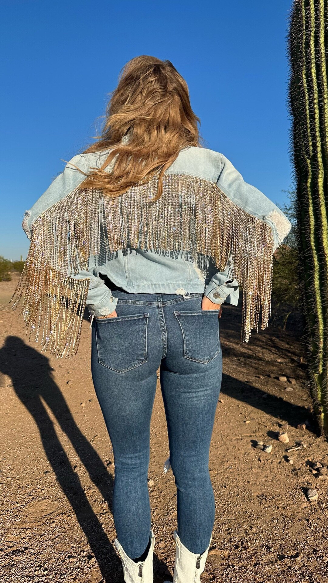 Gold Rhinestone Fringe Jacket Fearless Jean Jacket, Era Tour Outfit ...