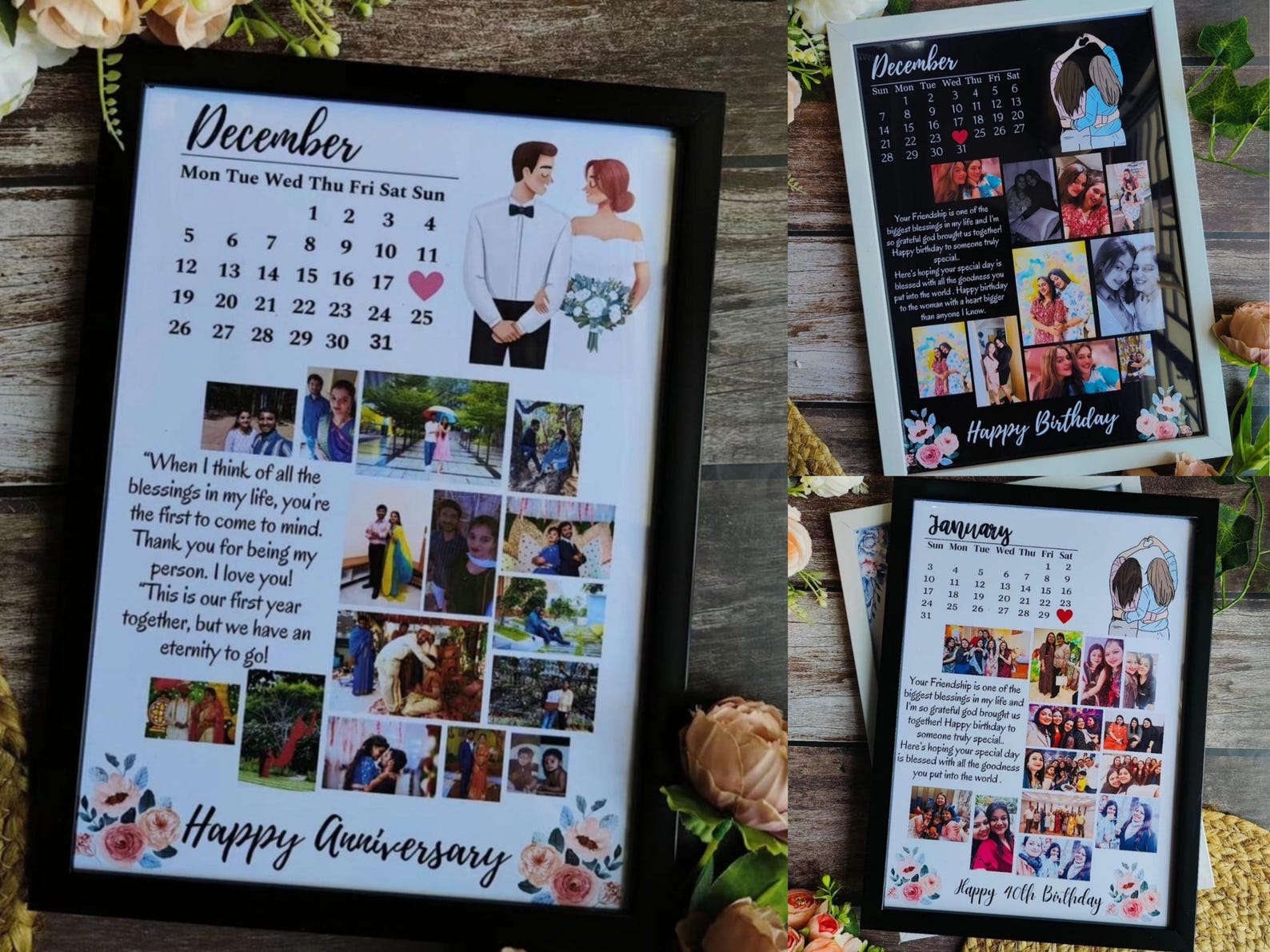 Personalized Photo Calendar Gift Frame Custom Picture Collage With Date ...