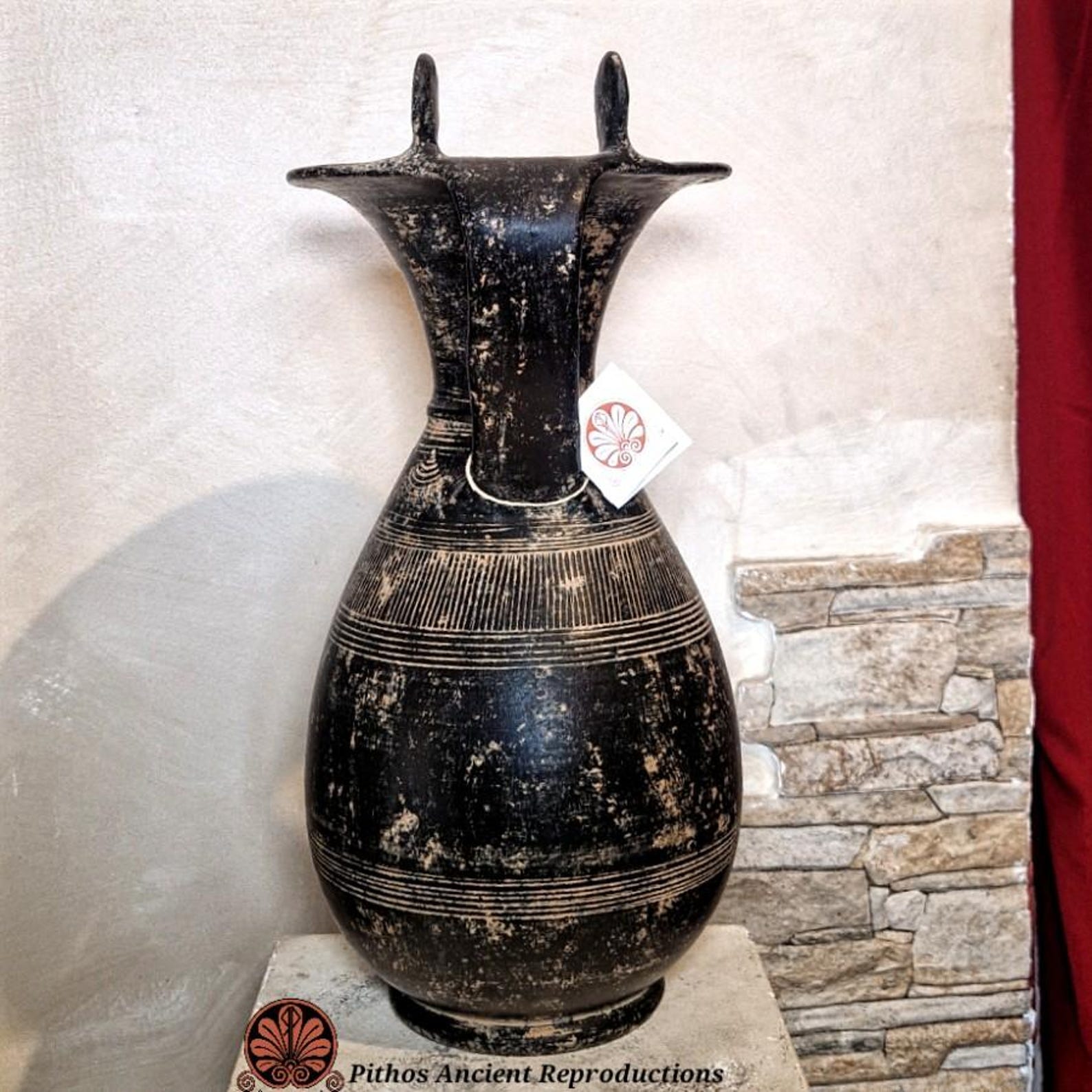 Reproduction of an Etruscan Olpe Vase in Graffito Bucchero. Made Using ...