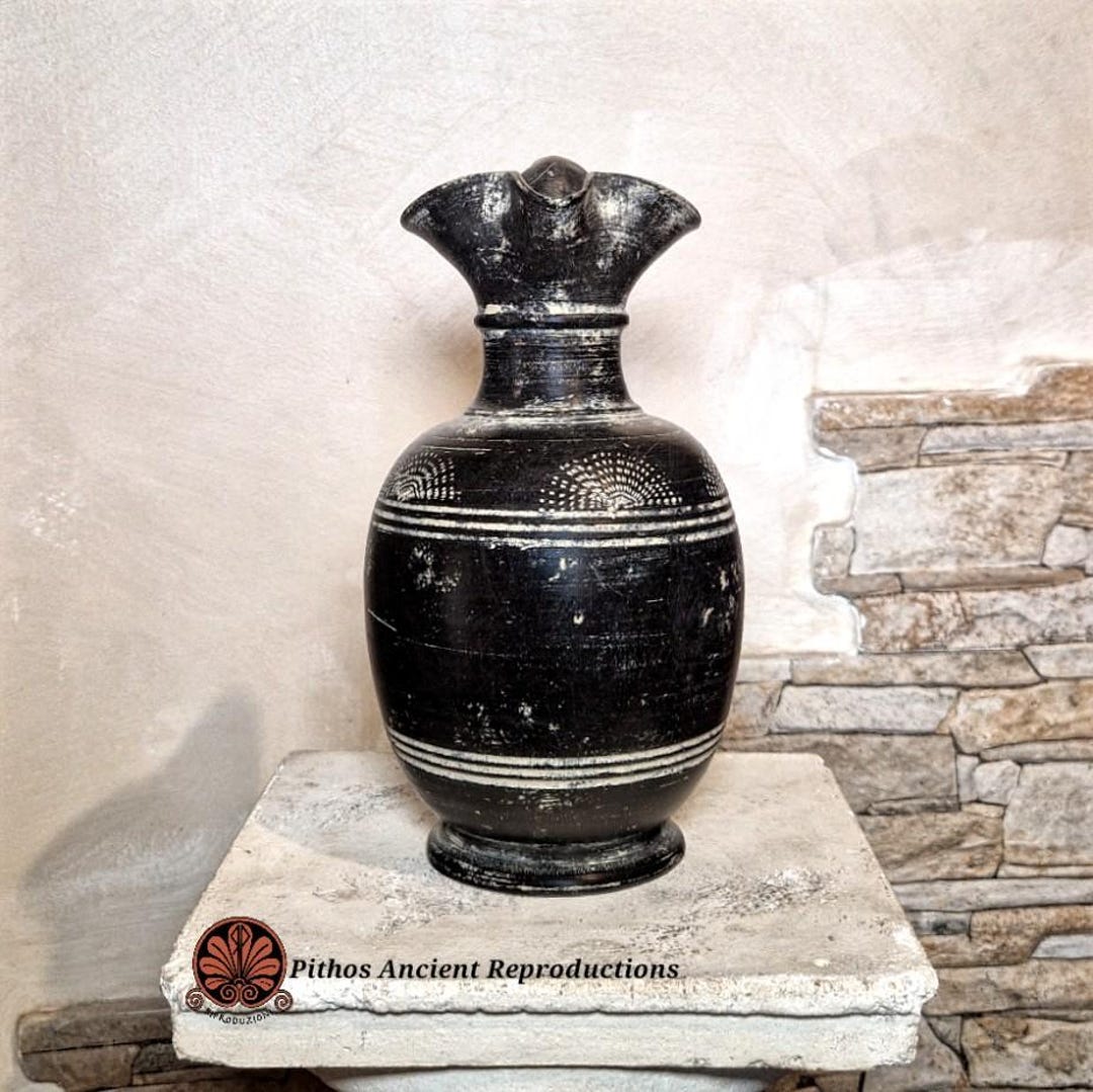 Reproduction of an Etruscan Trilobed Oinochoe Vase in Bucchero. Made ...
