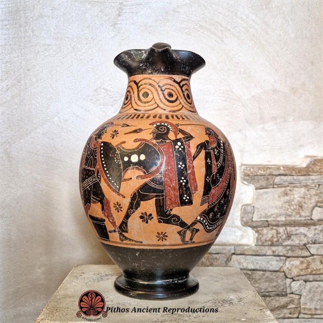 Reproduction of an Attic Black-figure Trilobed Oinochoe Vase. Made ...