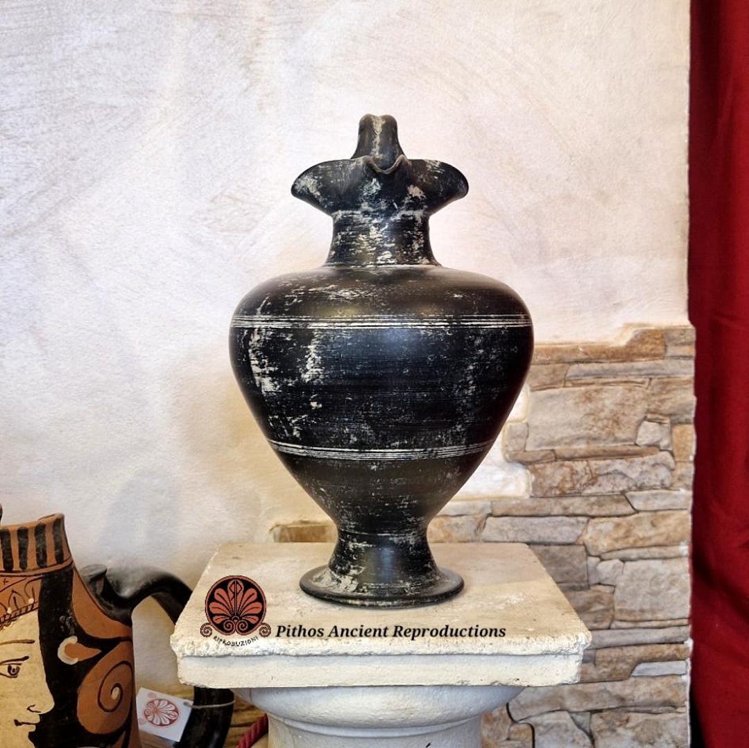 Reproduction of an Etruscan Trilobate Oinochoe Vase in Bucchero. Made ...