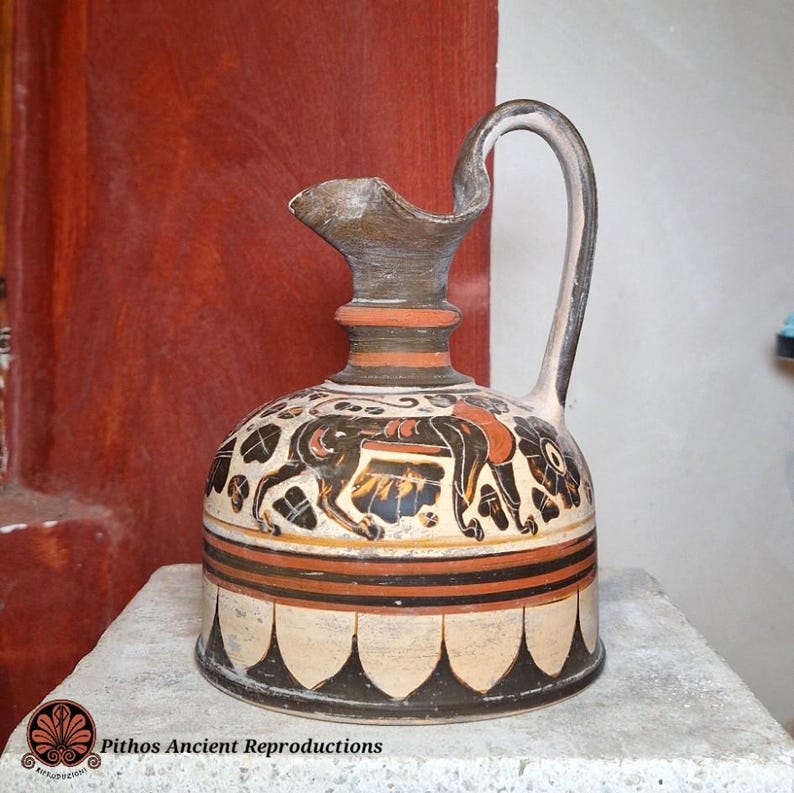 Reproduction of an Etruscan Corinthian Black-figure Trilobed Oinochoe ...