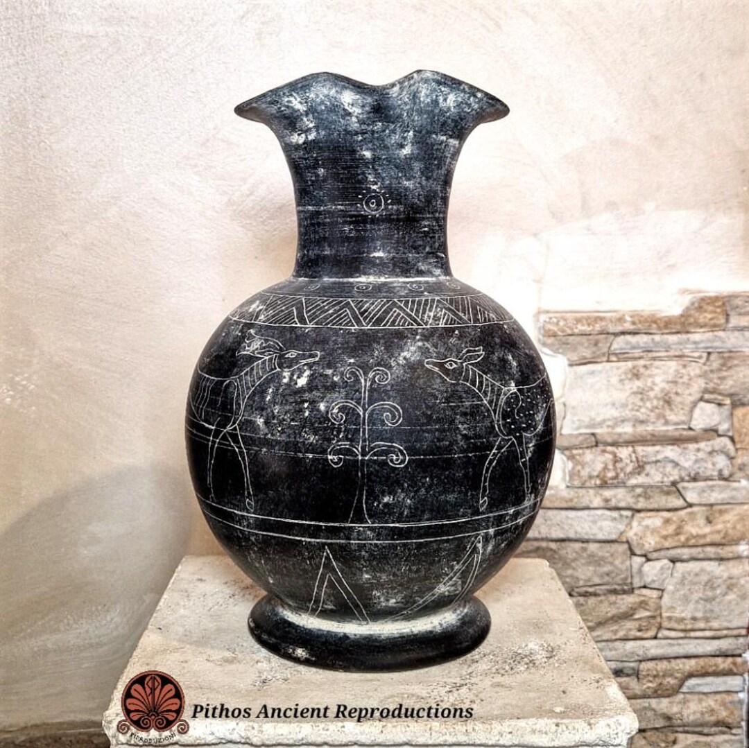 Reproduction of an Etruscan Trilobed Oinochoe Vase in Bucchero. Made ...