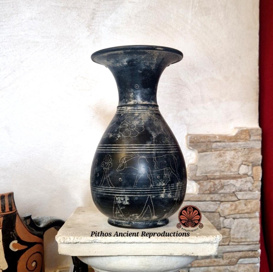 Reproduction of Olpe Vase With Wheels in Graffito Bucchero. Made With ...