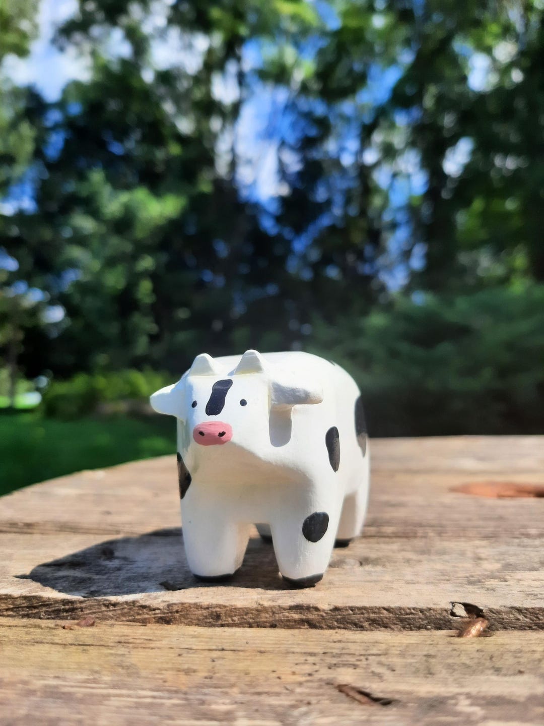 Cow Figurine, Solid Wood Toy, Hand Painted, Handmade. - Etsy