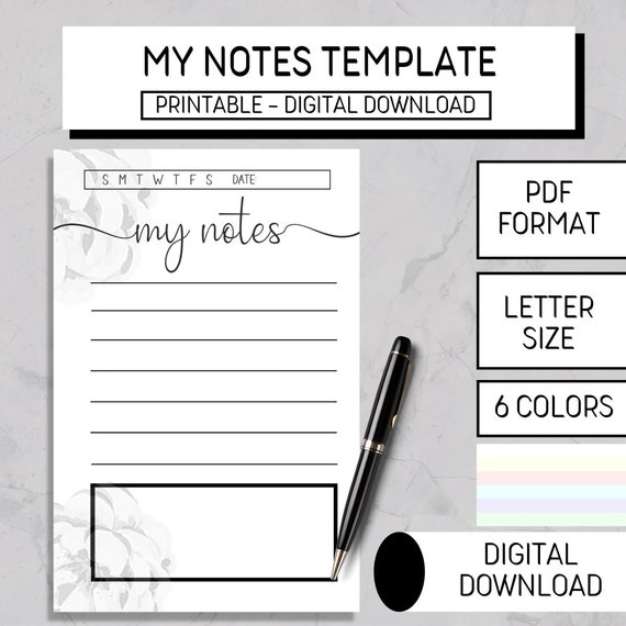 Paper My Notes Planner Template Daily Notes Planner Printable Floral ...