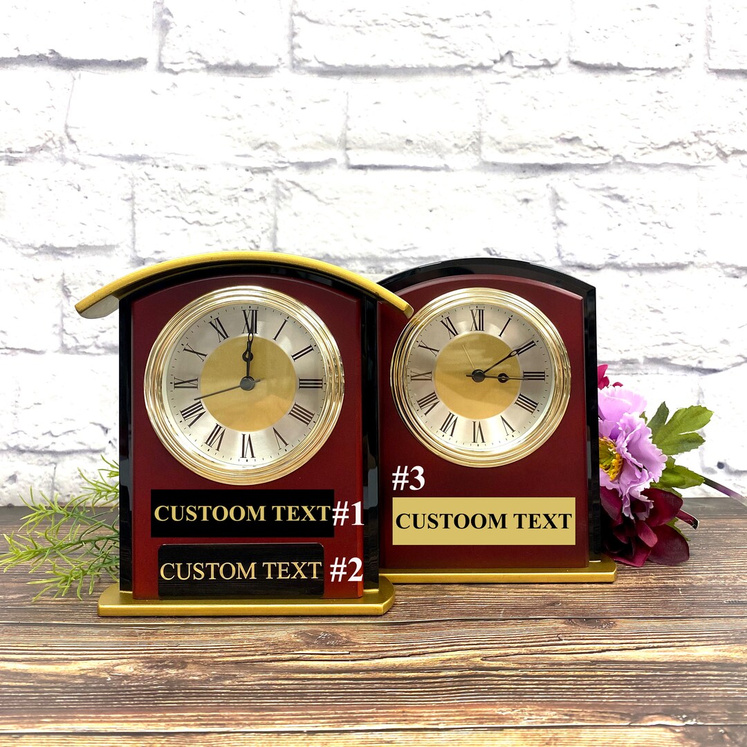 Personalized Desktop Clock Mahogany Finish, Engraved Office Clock Gift ...