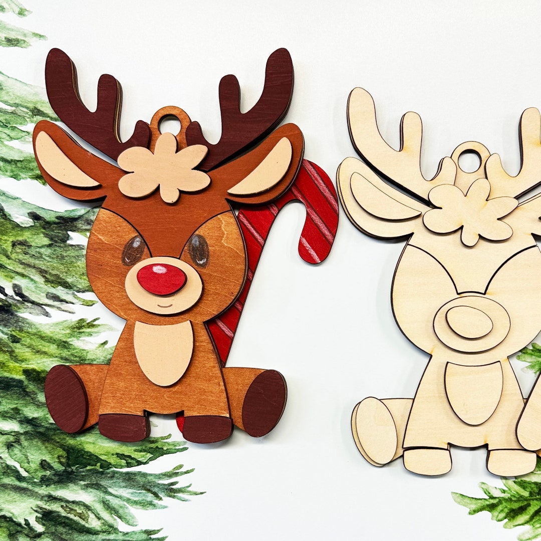 DIY Wooden Christmas Reindeer Ornament Unfinished Laser Cut Gift Paint ...
