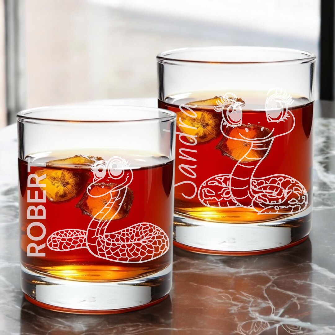 Cute Snake Personalized Laser Engraved Whiskey Glass - 10.5 Oz Premium ...