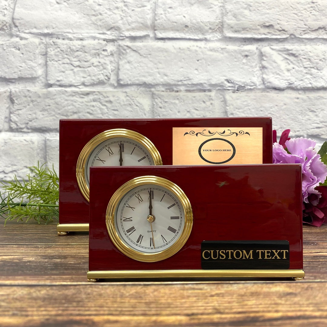 Personalized Clock Horizontal Desk Rosewood Piano Finish Laser Engraved ...