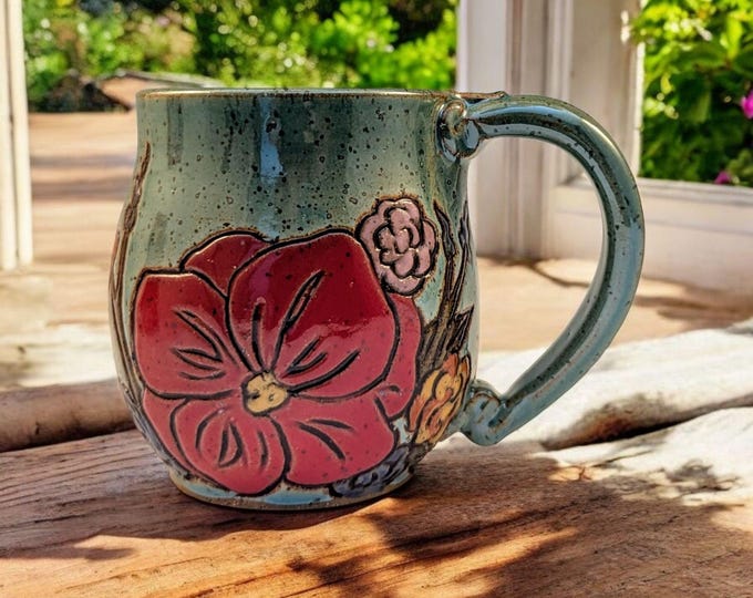 Garden Inspired Stoneware Pottery Flower Mug - Etsy
