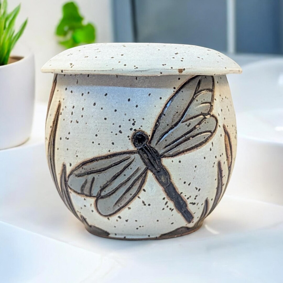 Handmade Stoneware Dragonfly Jar Storage Jar With Lid, Small Crock - Etsy