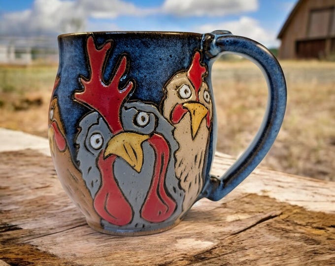 Chickens Mug Handmade Stoneware Pottery Mug - Etsy