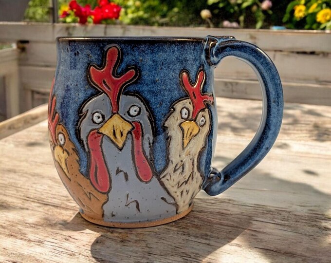 Chickens Mug - Handmade Stoneware Pottery Mug - Etsy