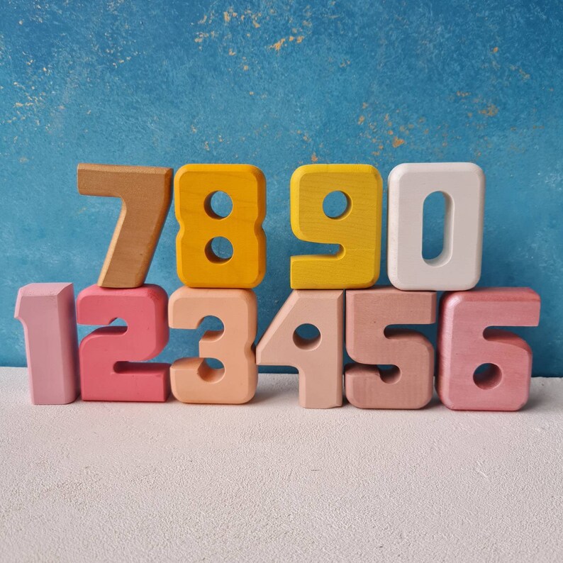 Natural Wood Colorful Numbers Set, Wooden Educational Montessori and ...