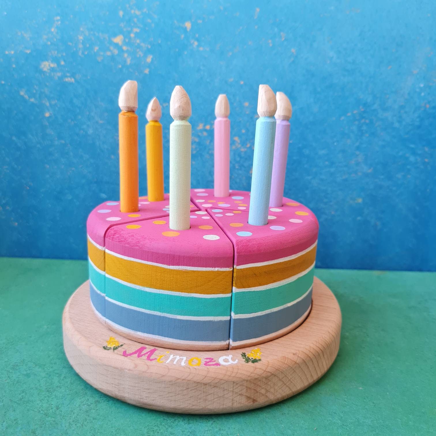 Colourful Striped Wooden Birthday Cake Pretend Play Toys - Etsy