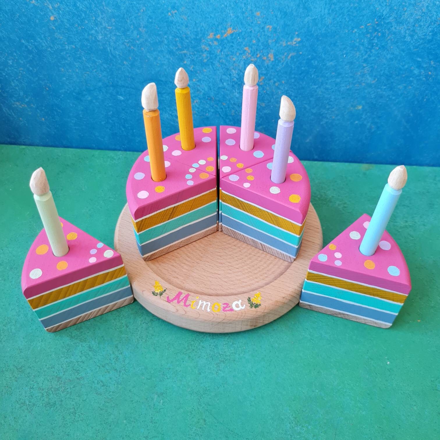 Colourful Striped Wooden Birthday Cake Pretend Play Toys - Etsy