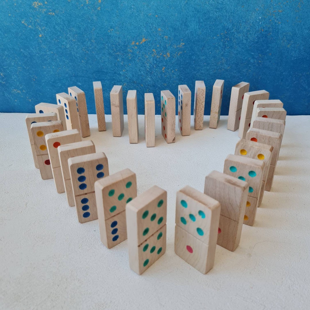 Wooden Blue Pink Domino Game Set, Handmade Ecofriendly Summer Gift for ...