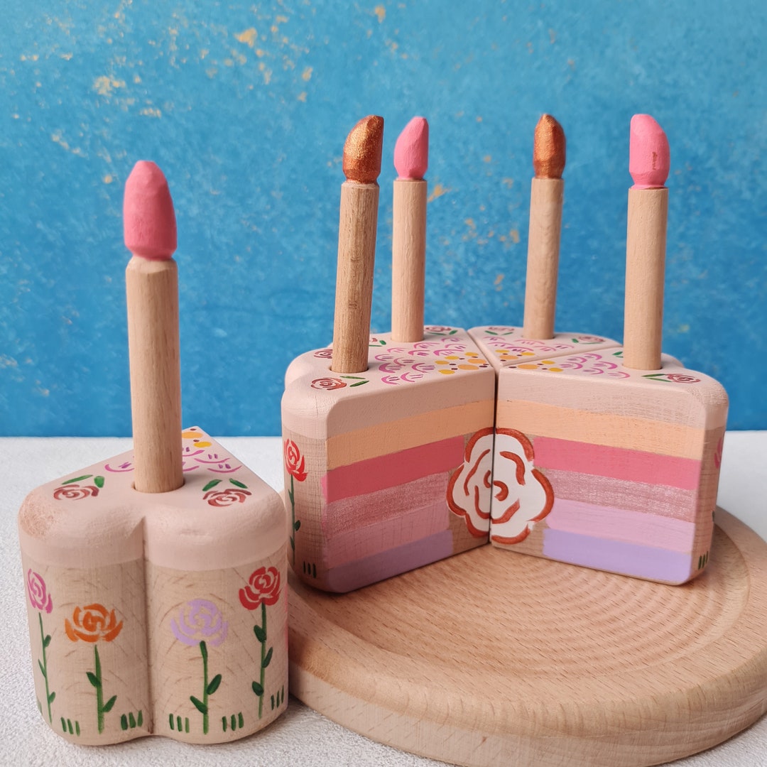 Pink Rose Theme Wooden Waldorf Birthday Cake Toy, Celebration Ring ...