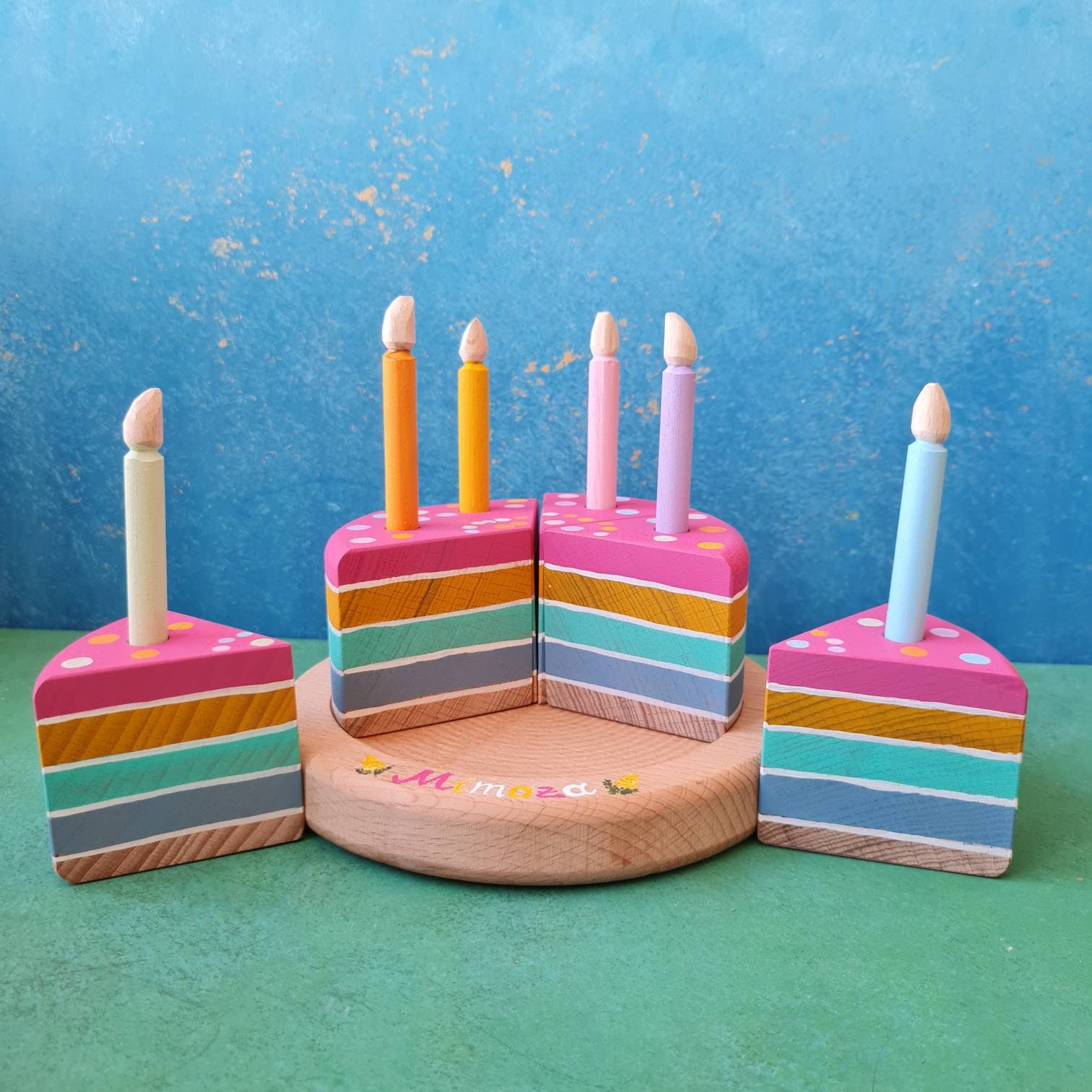 Colourful Striped Wooden Birthday Cake Pretend Play Toys - Etsy