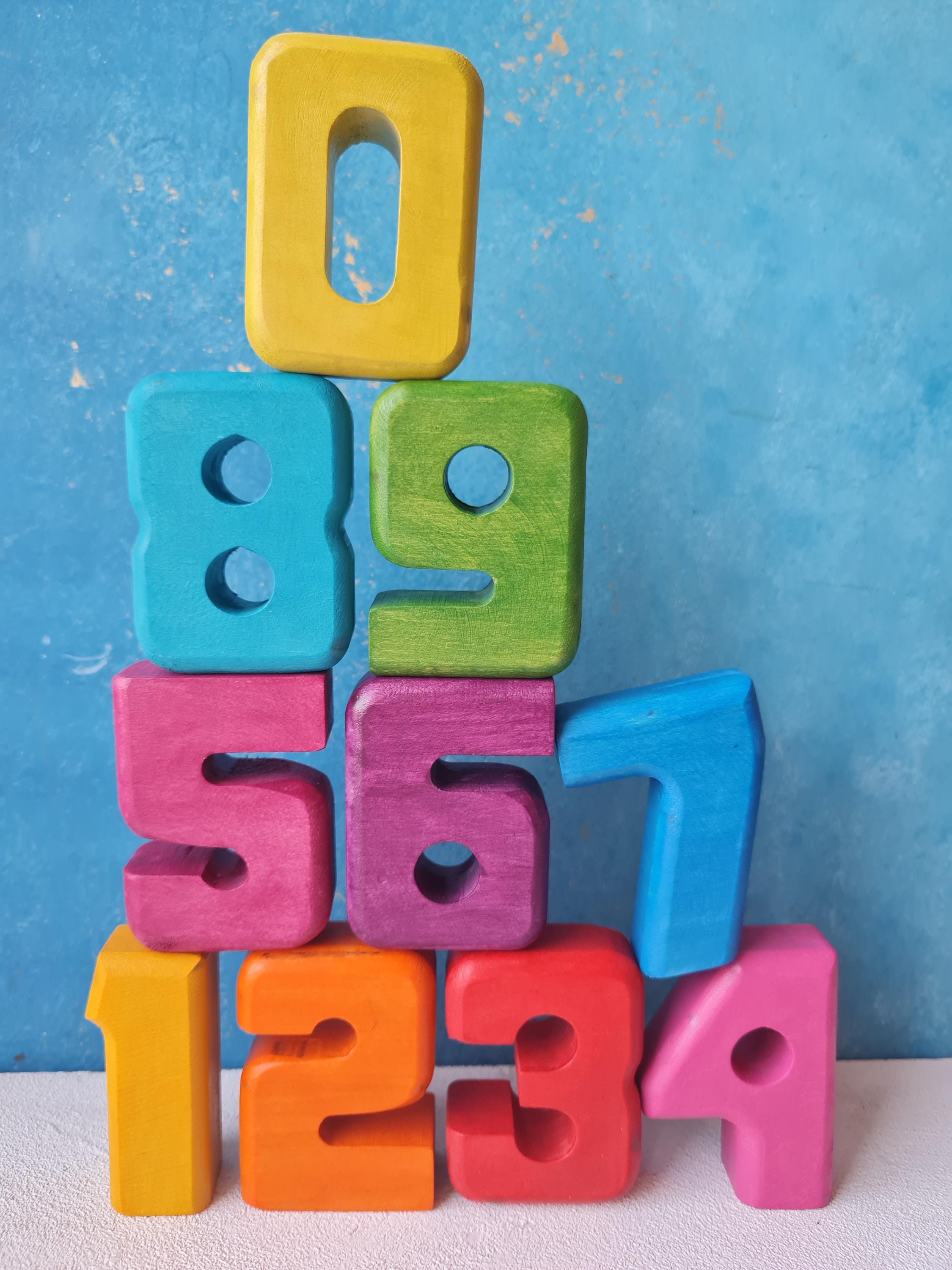 Natural Wood Colorful Numbers Set, Wooden Educational Montessori and ...