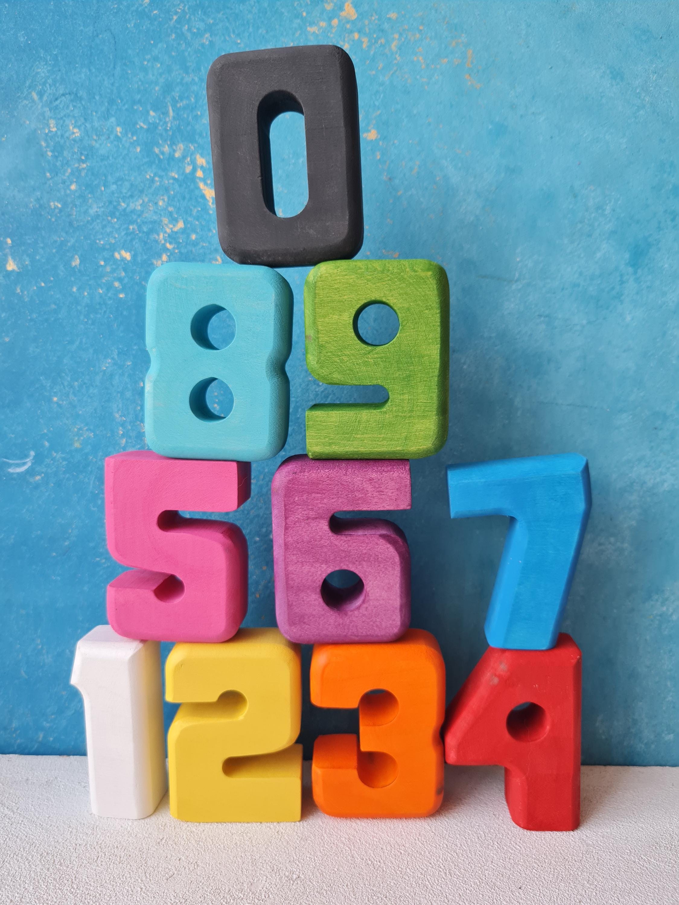Natural Wood Colorful Numbers Set, Wooden Educational Montessori and ...