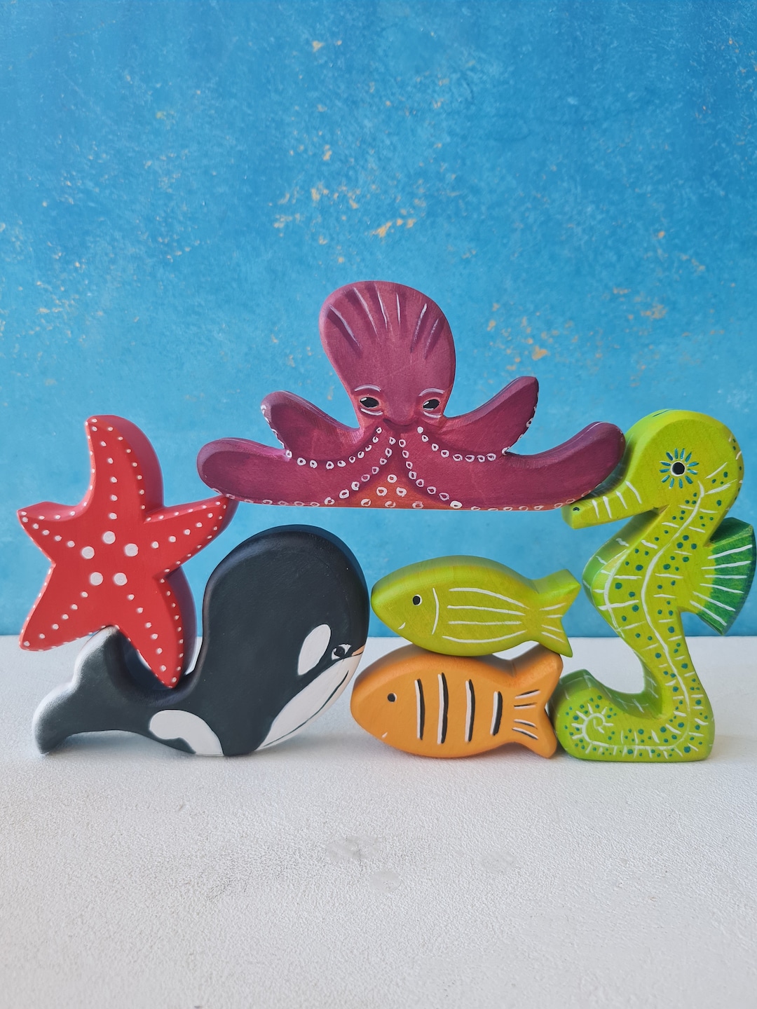 Natural Wood Blue Ocean Animals Play Set, Montessori & Waldorf Birthday ...