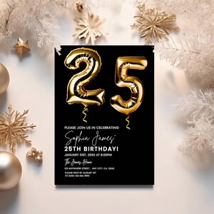 25th Birthday Party Invitation Template, Twenty Fifth Birthday Dinner ...