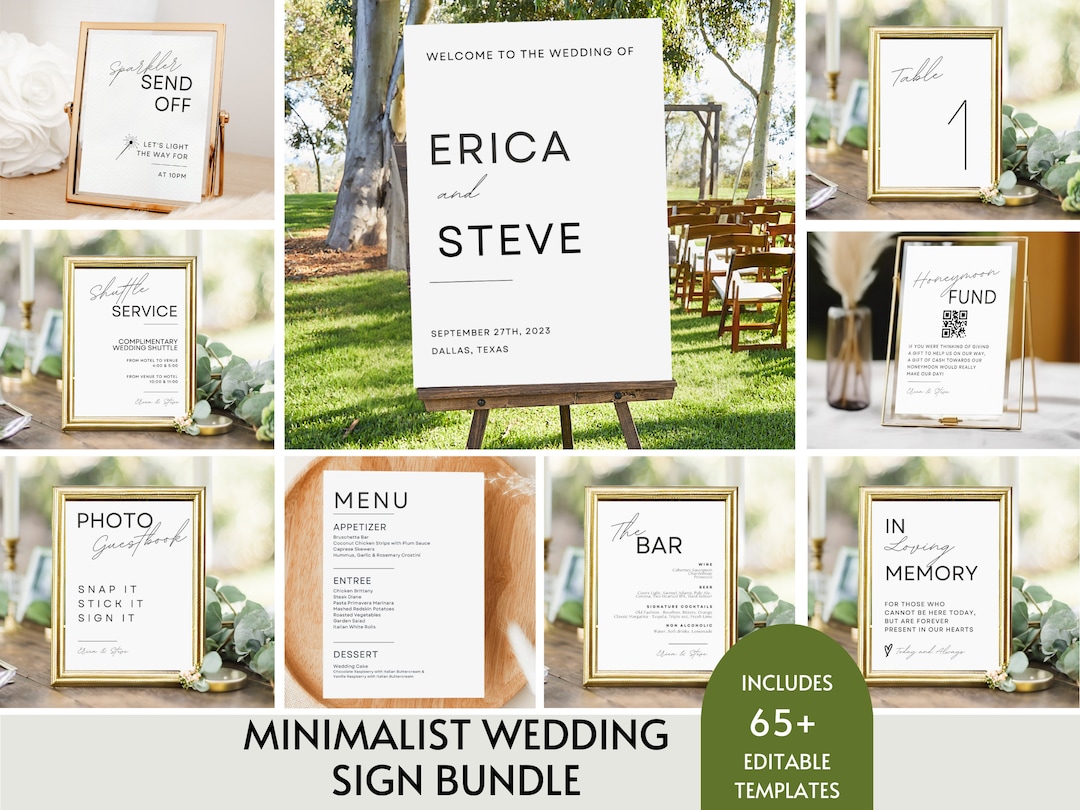 Minimalist Wedding Sign Bundle, 65+ Modern Wedding Signs Template ...