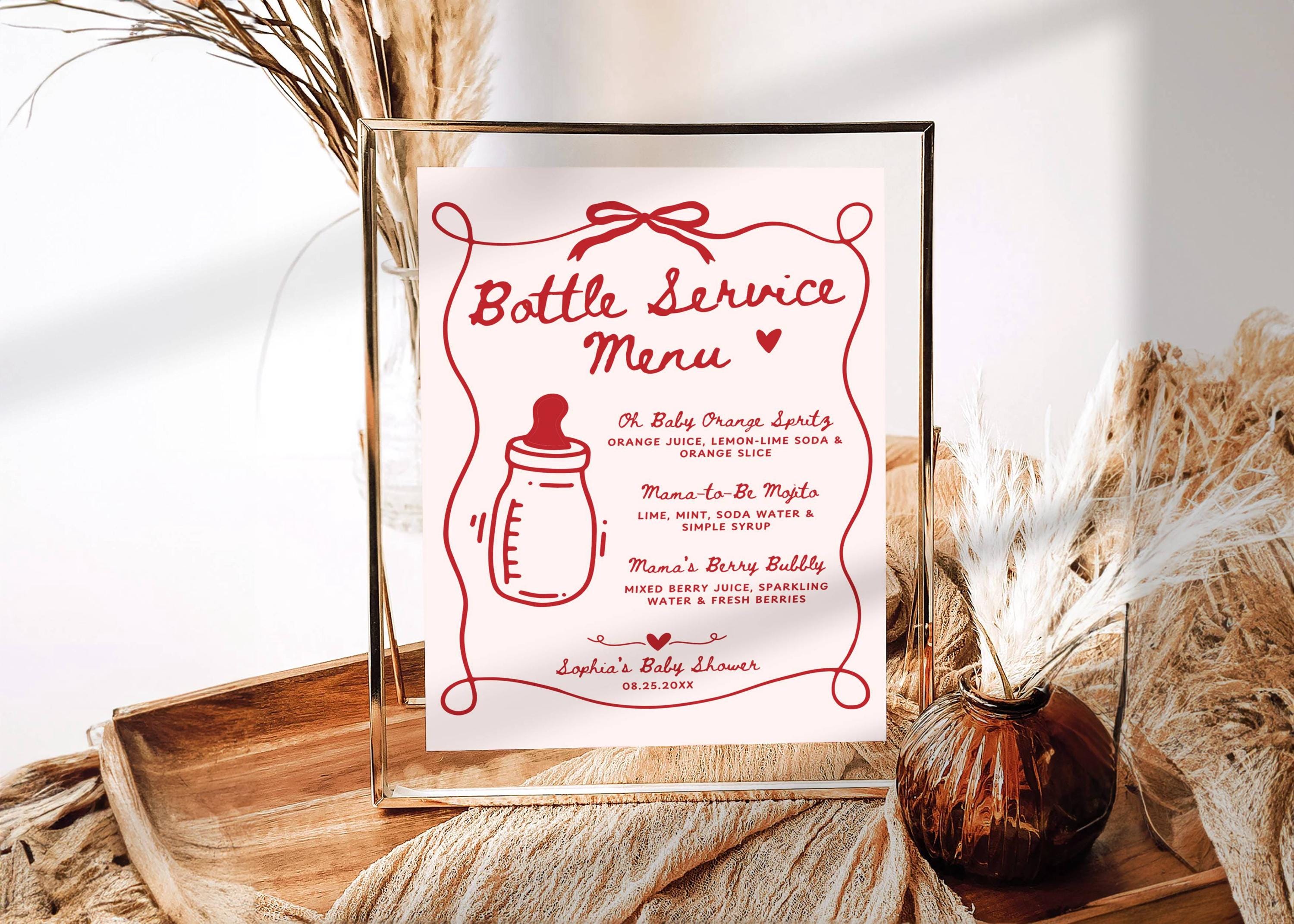 Mocktail Bar Menu Sign Template, Whimsical Hand Drawn Baby Shower Drink ...