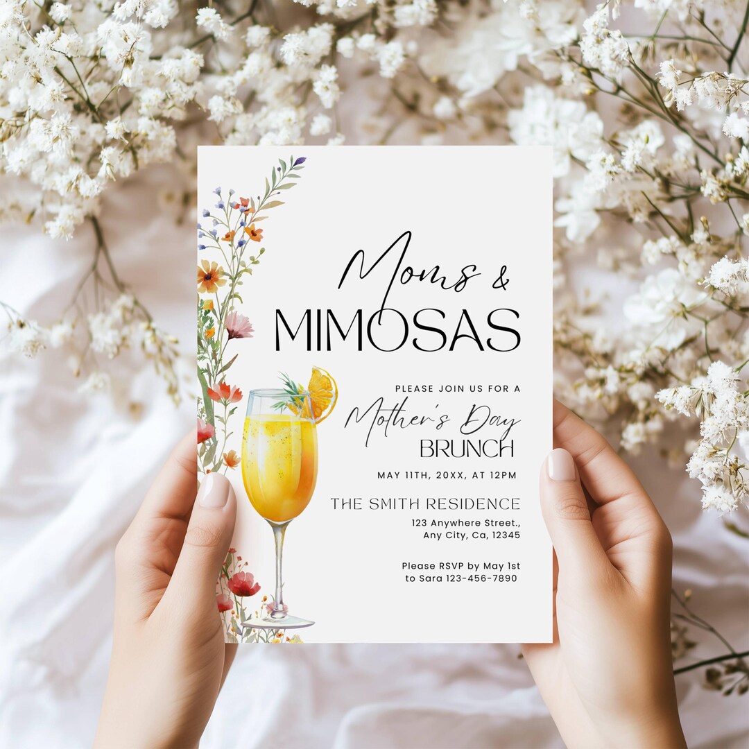Moms and Mimosas Mother's Day Brunch Invitation Template, Wildflower ...