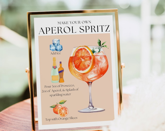 Aperol Spritz Bar Sign Citrus Themed Bridal Shower Printable 8x10 Sign ...