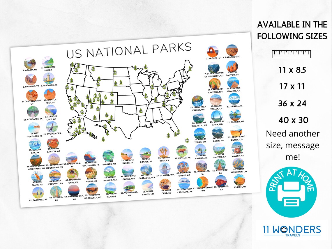 National Park Poster, US National Parks Map Checklist Gift, Digital ...