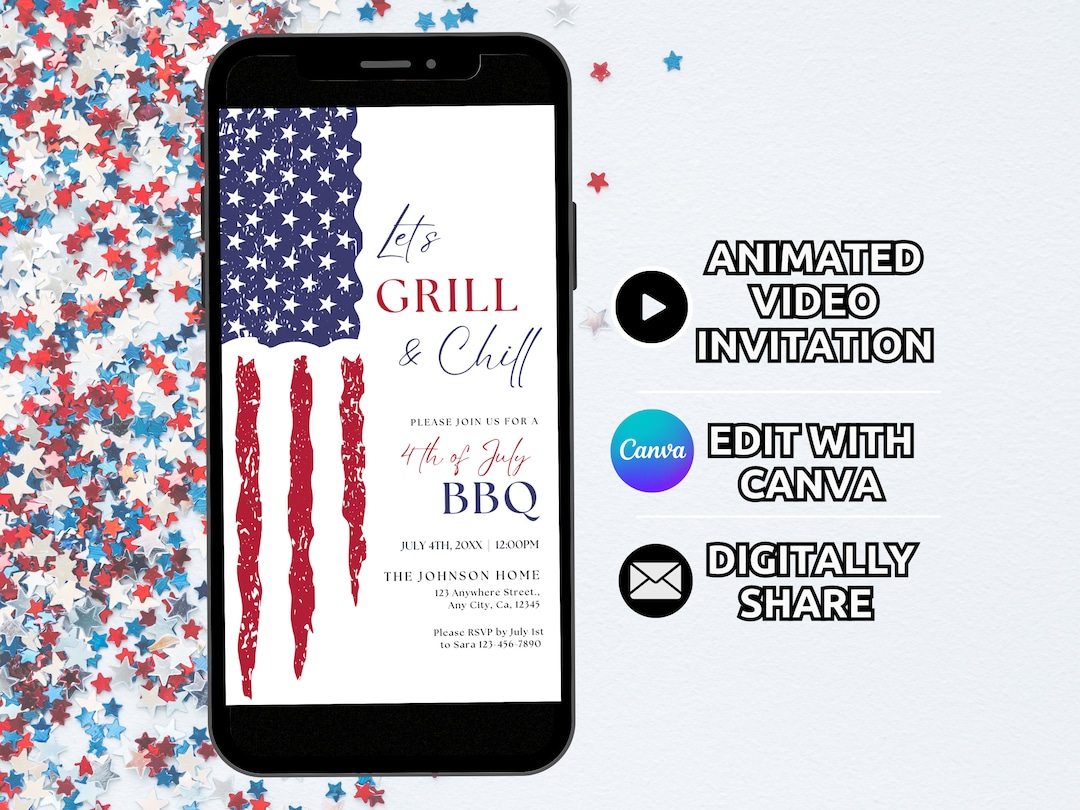 4th of July BBQ Invitation Template, Digital Party in the USA Invite ...