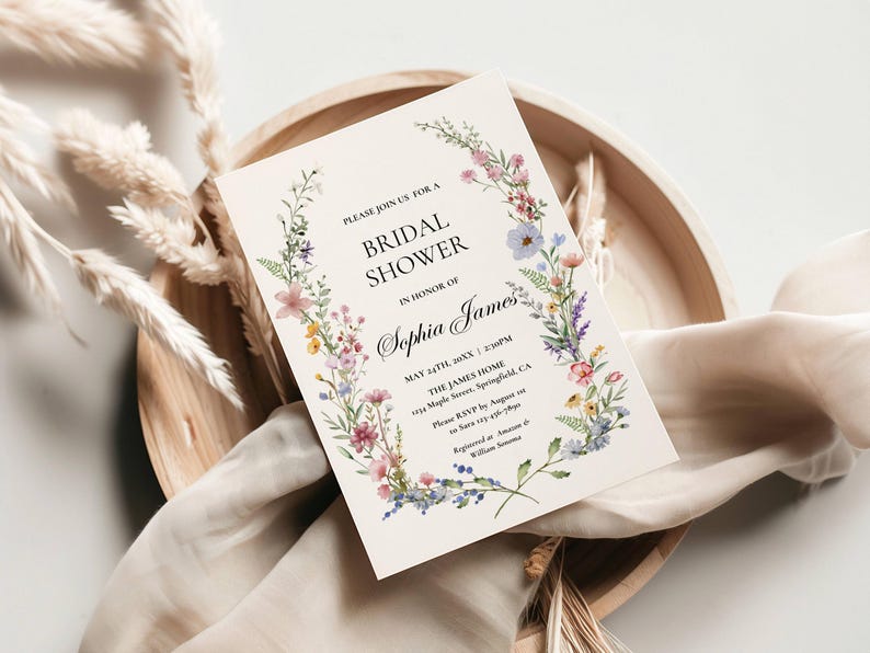 Wildflower Bridal Shower Invitation Template, Love in Bloom Wedding ...