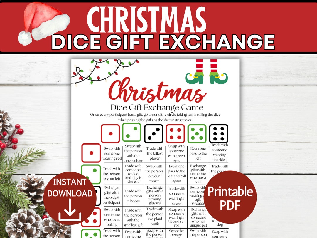Christmas Gift Exchange Dice Game, Fun Christmas Printable Game ...