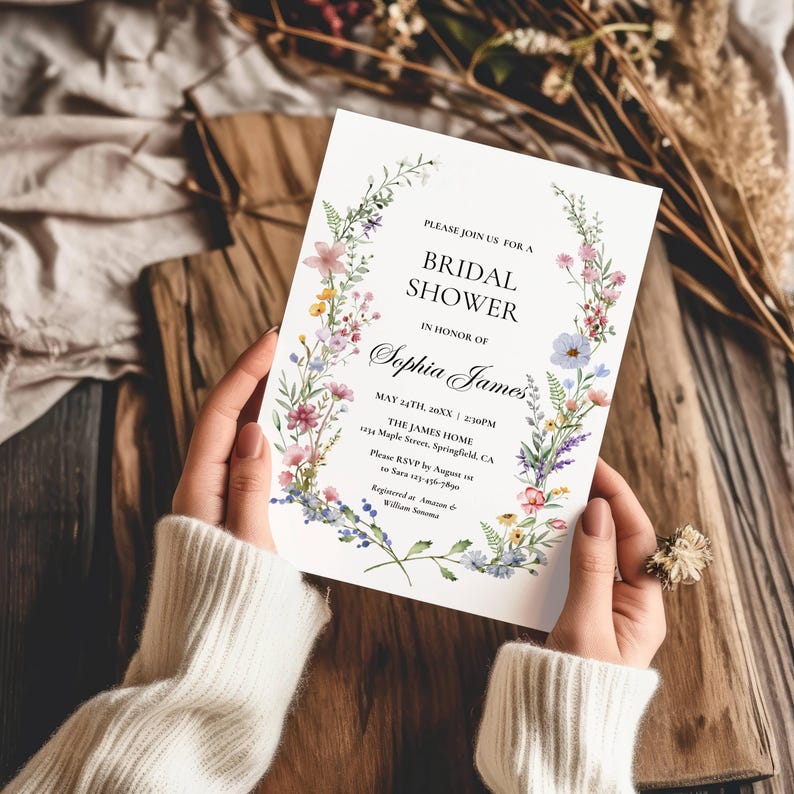 Wildflower Bridal Shower Invitation Template, Love in Bloom Wedding ...