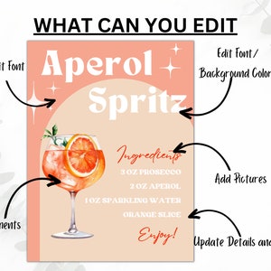 Aperol Spritz Bar Sign, Aperol Spritz Cocktail Print, Signature Drink ...