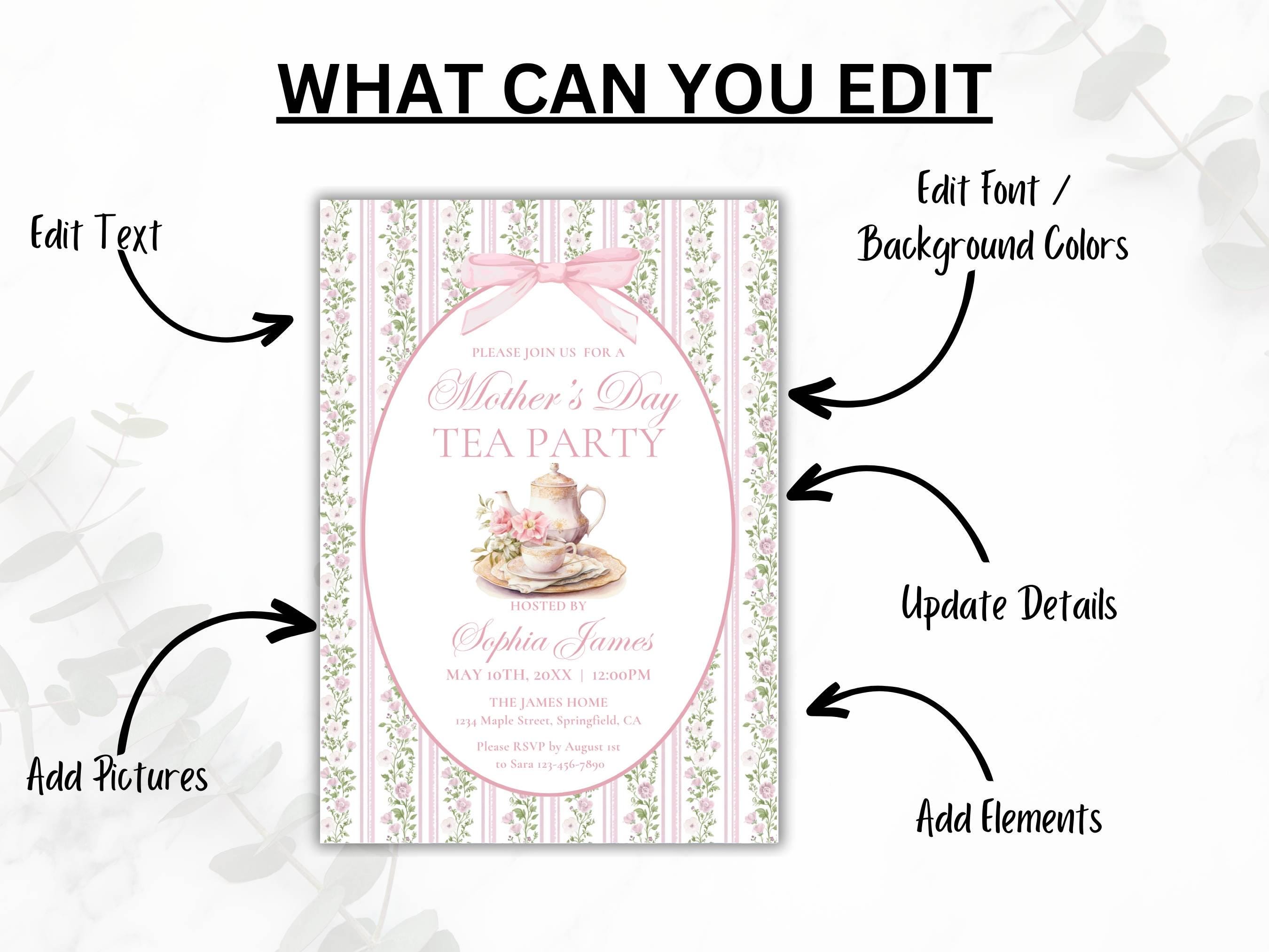 Mother's Day Tea Party Invitation Template, Afternoon Tea Mothers Day ...