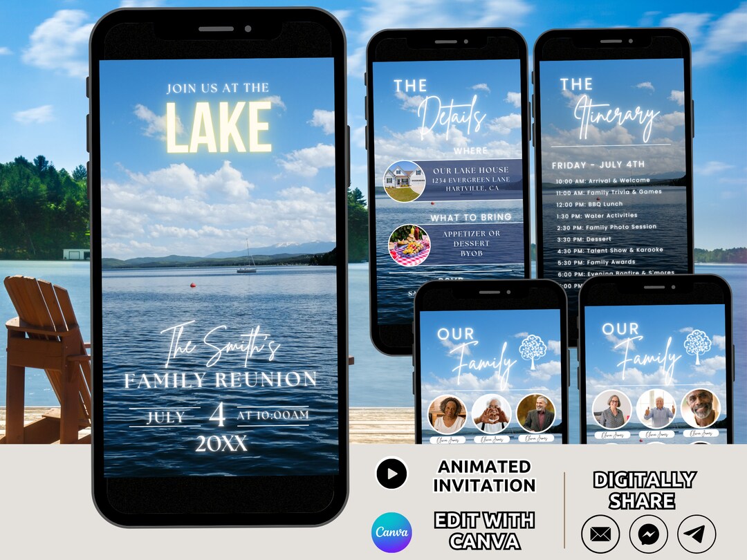 Digital Family Reunion Invitation & Itinerary Template, Lake Family ...