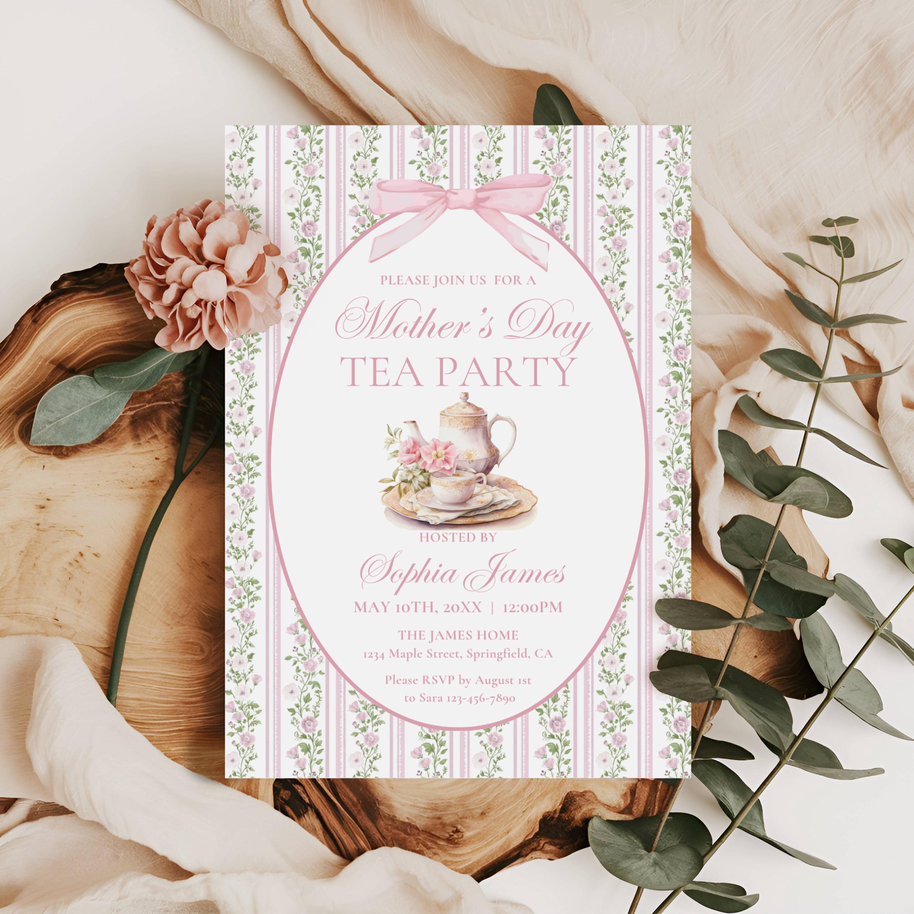 Mother's Day Tea Party Invitation Template, Afternoon Tea Mothers Day ...