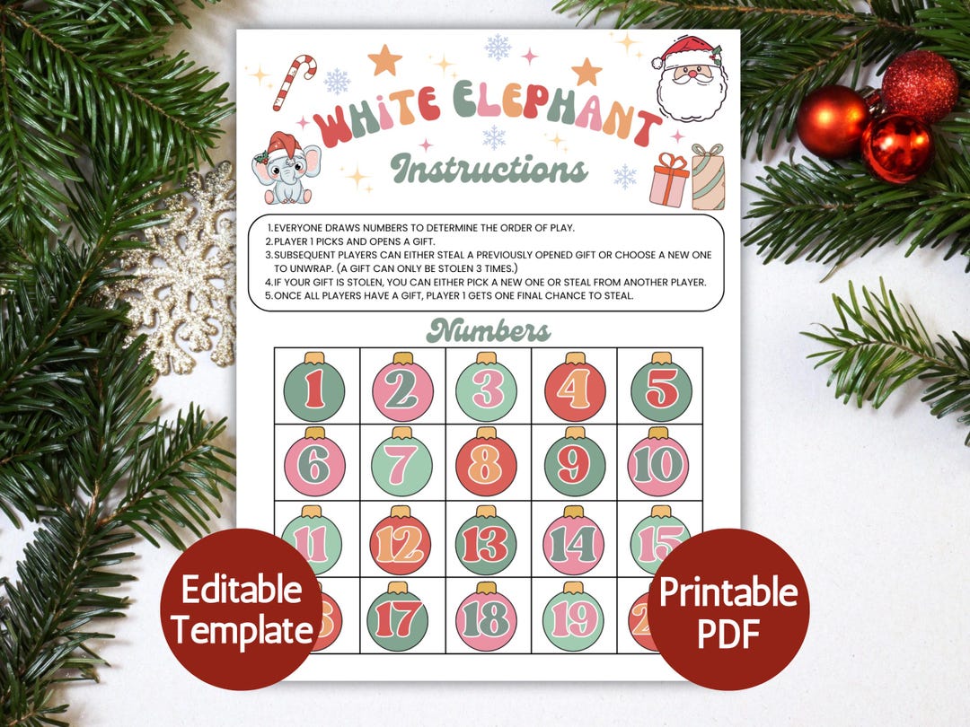 Retro White Elephant Numbers, Coworker Office Gift Exchange Party ...