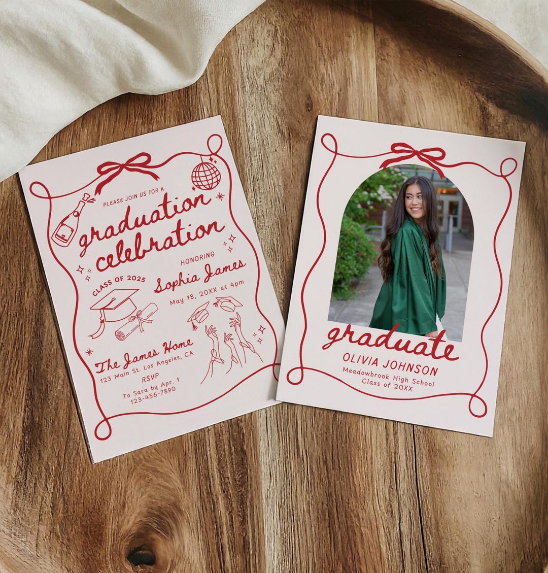 Hand Drawn Graduation Invitation Template, Senior Graduate Announcement ...