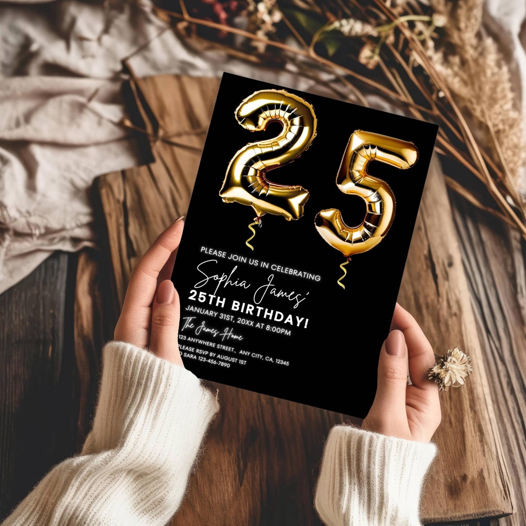 25th Birthday Party Invitation Template, Twenty Fifth Birthday Dinner ...