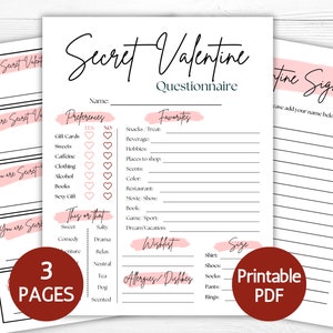 Secret Valentine Survey Questionnaire, Valentine's Day Gift Exchange ...